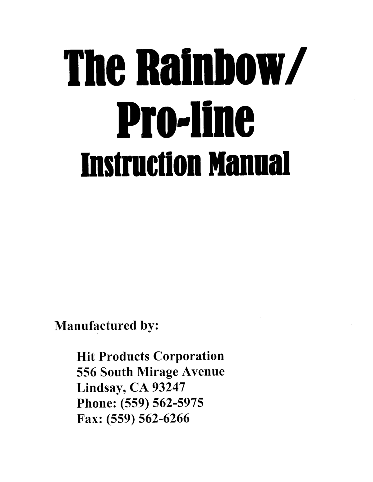 Instruction Manuals – Hit Products Corp